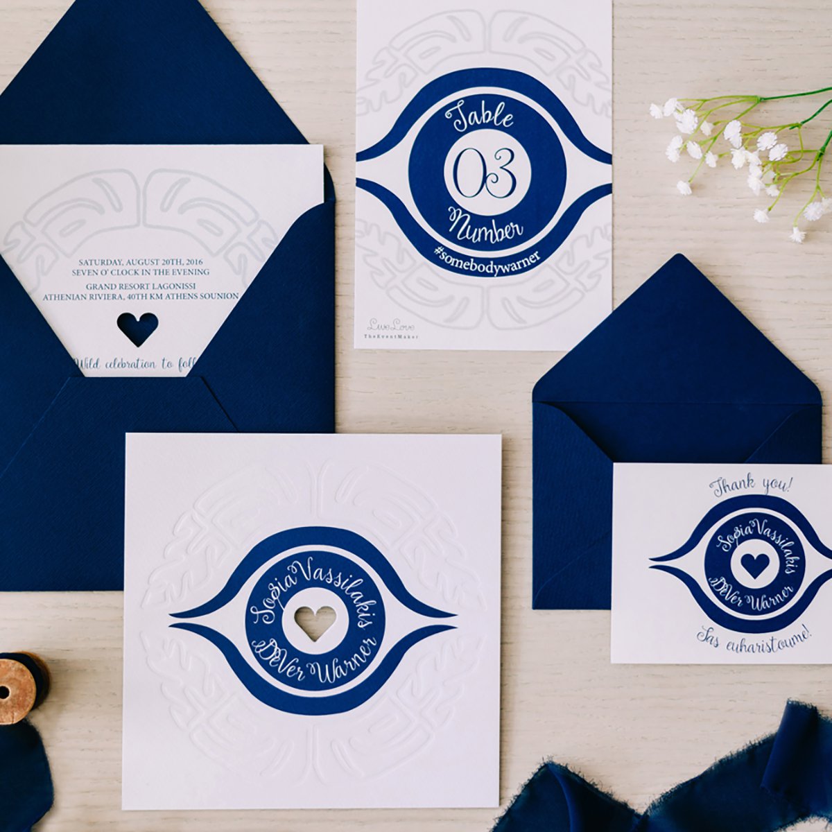 Greek Evil Eye Wedding Invitation ⋆ Bright White